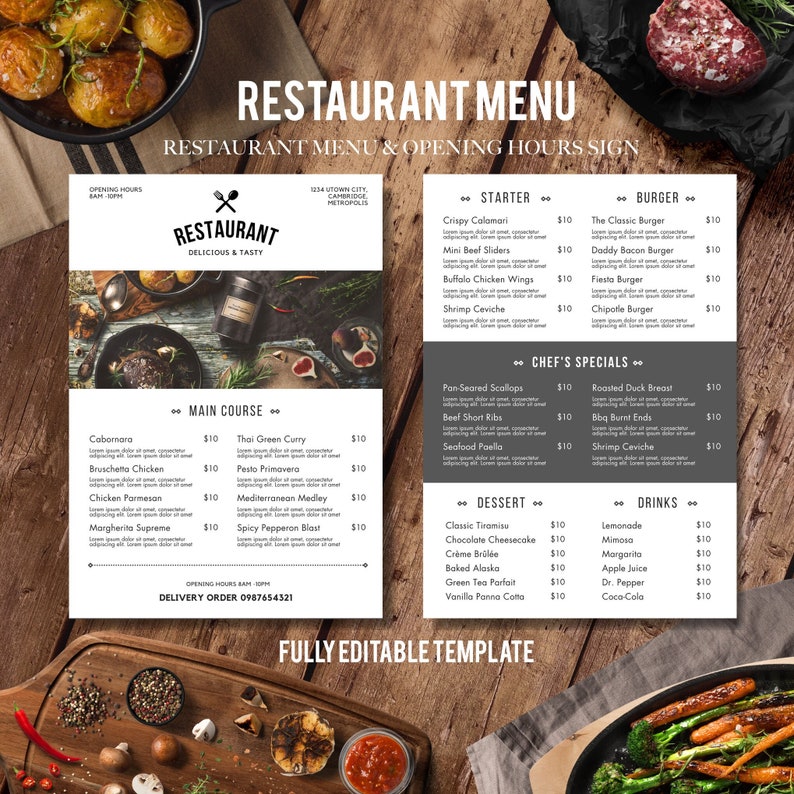 Modern Restaurant Menu Template Bundle, Editable Menu Template ...