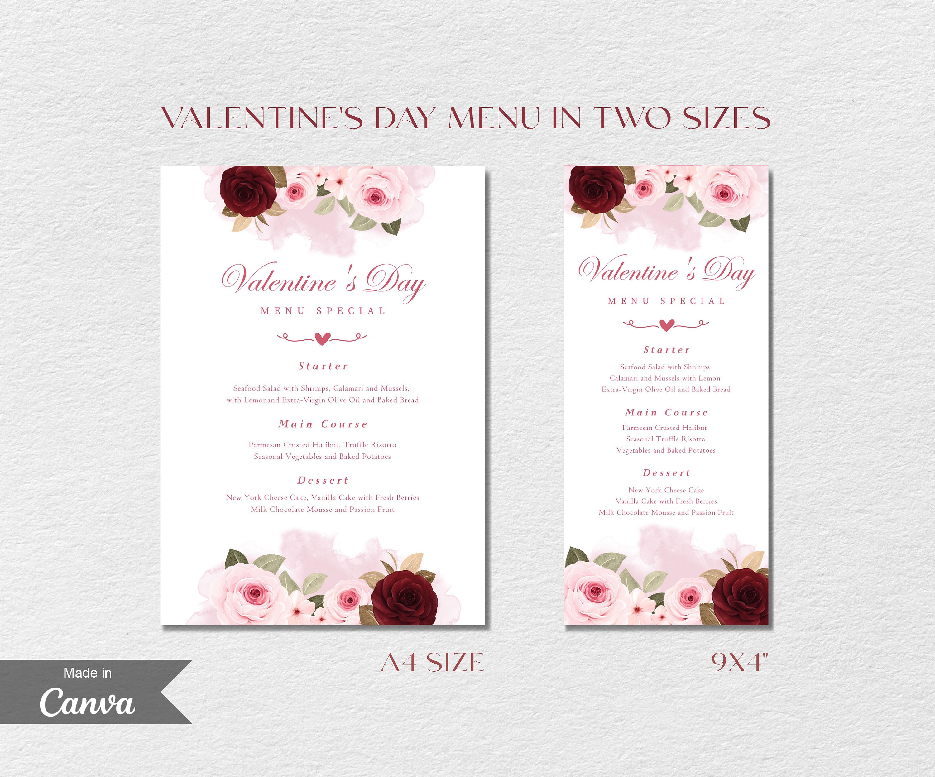 Valentine's Day Menu Template, Modern Valentine Menu Card, Printable ...
