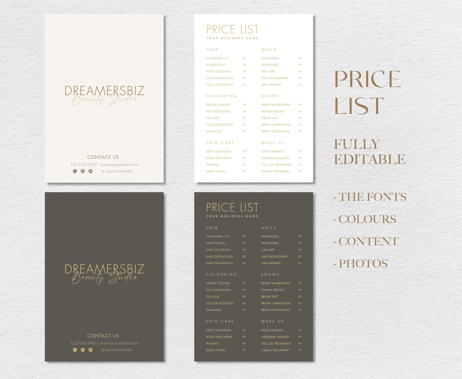 Business Template Bundle, Salon Price List Template, Printable Salon ...