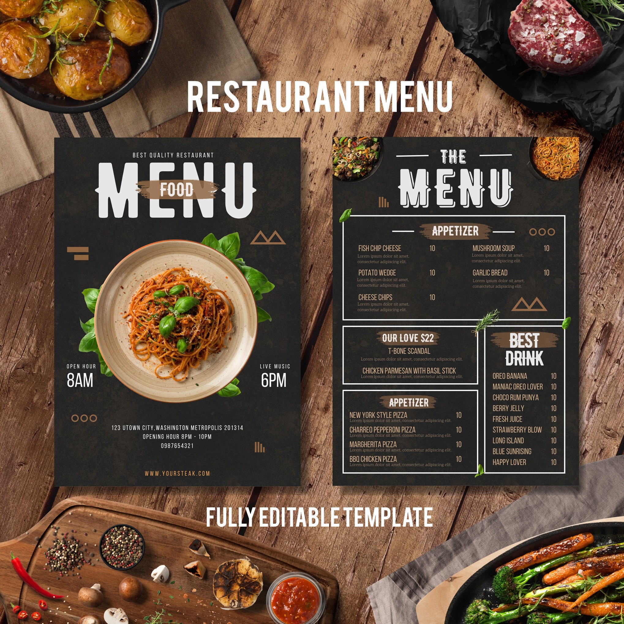 Restaurant Menu Template | Classic Restaurant Menu Bundle | Editable ...