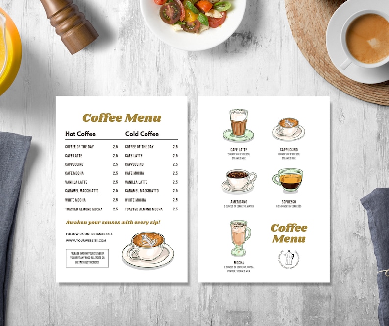 Coffee Menu Sign Template Bundle, Cafe Coffee Menu, Simple Coffee Menu ...