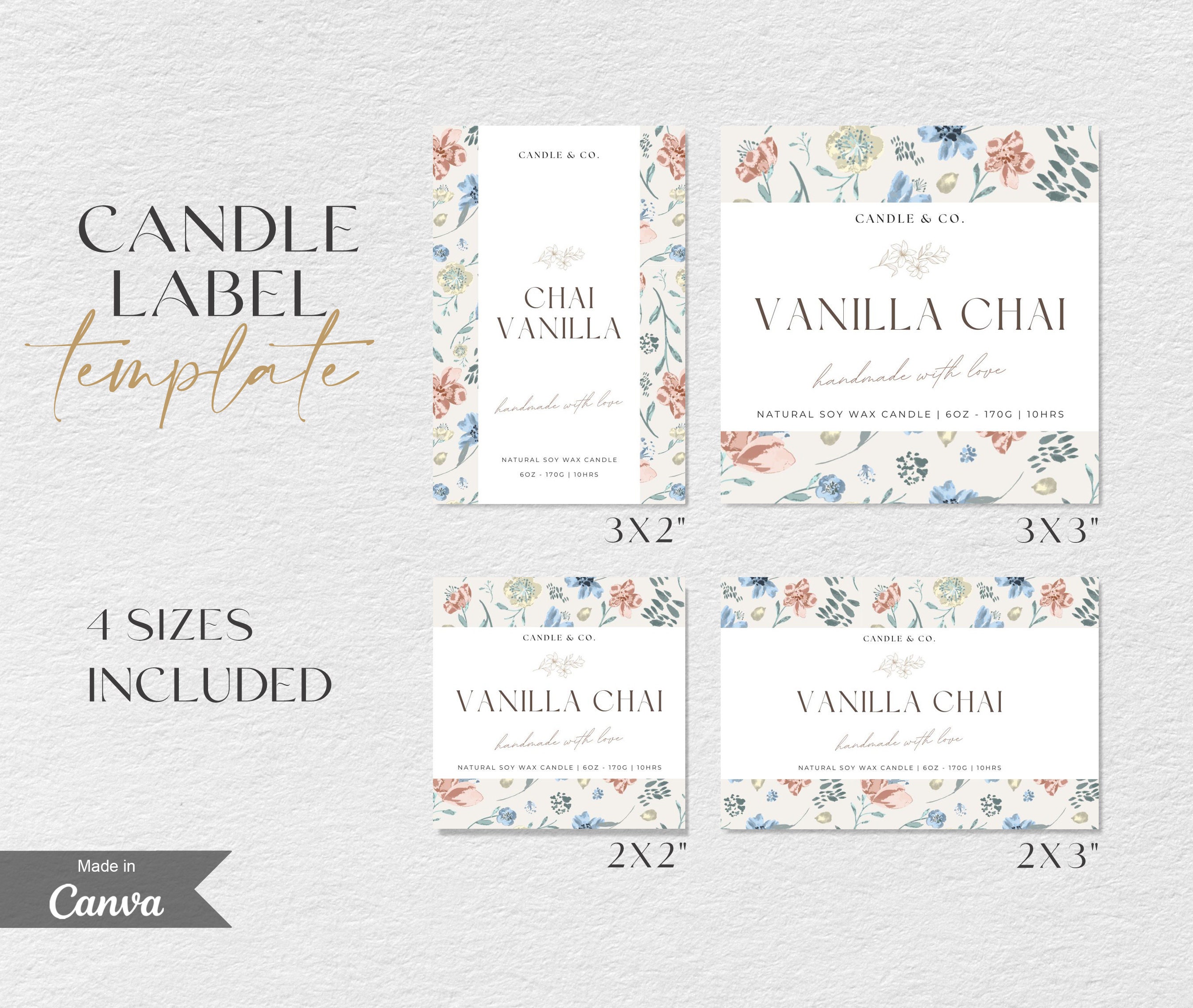 Retro Floral Candle Label Template, Editable Candle Label, Custom ...