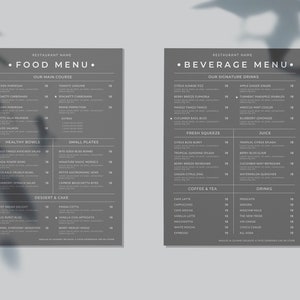 Minimal Restaurant Menu Bundle, Restaurant Menu Template, Modern Menu ...