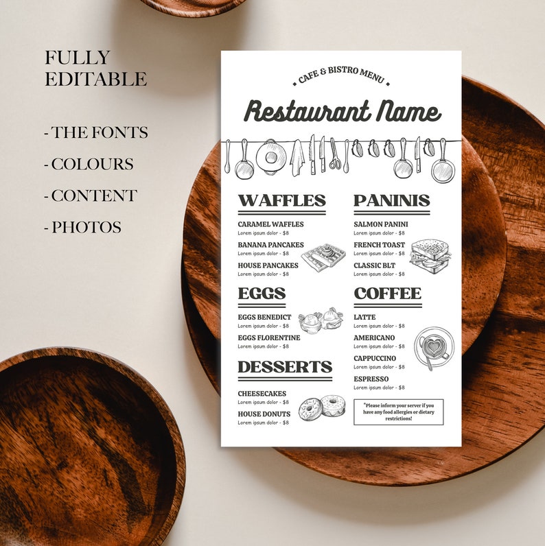 Restaurant Cafe Menu Template | Editable Cafe Menu Template | Menu ...