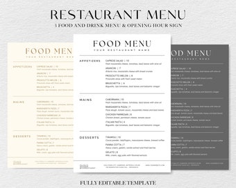 Modern Restaurant Menu Template Bundle, Editable Menu Template ...