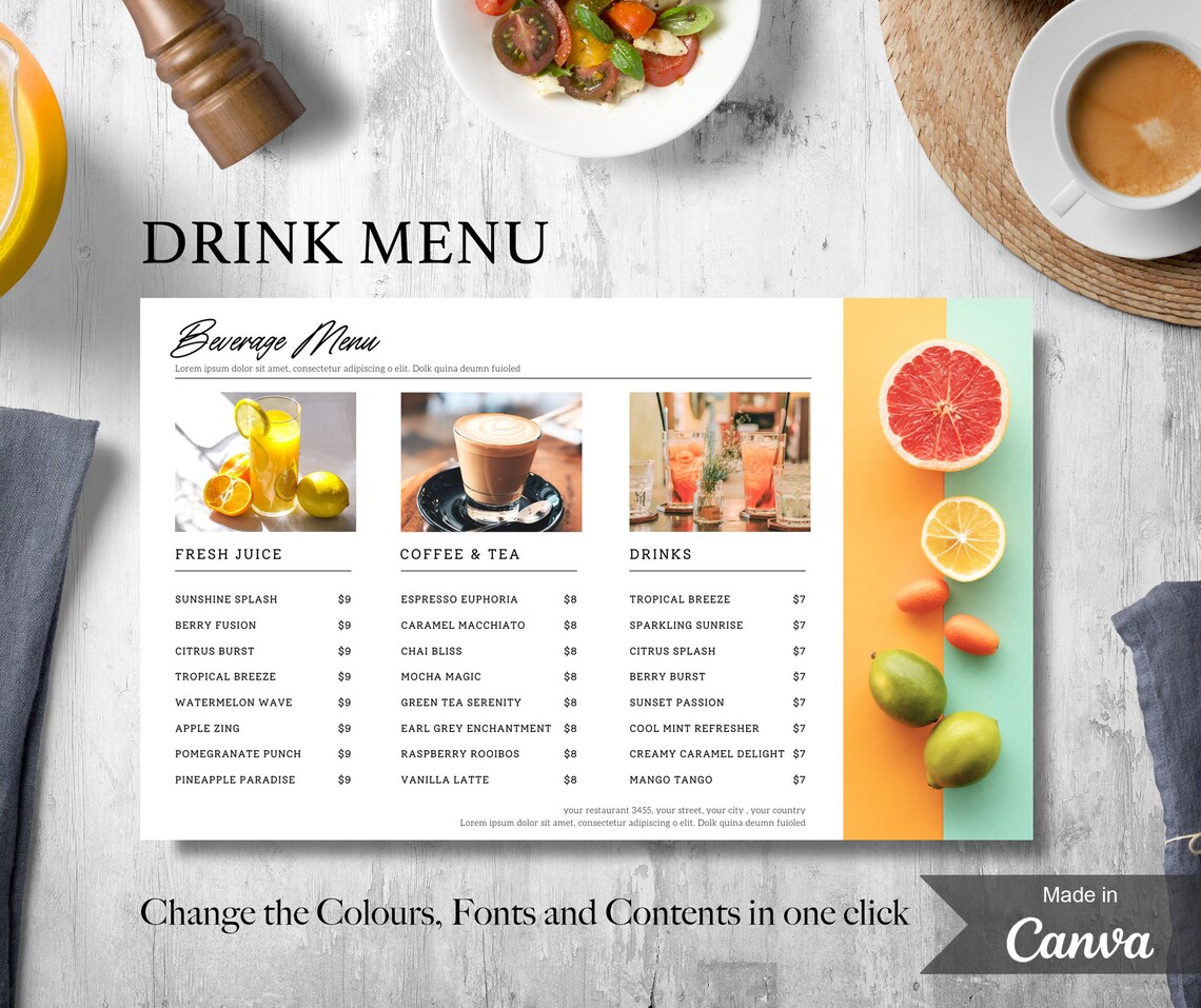 Modern Restaurant Menu Template Bundle, Landscape Restaurant Menu ...
