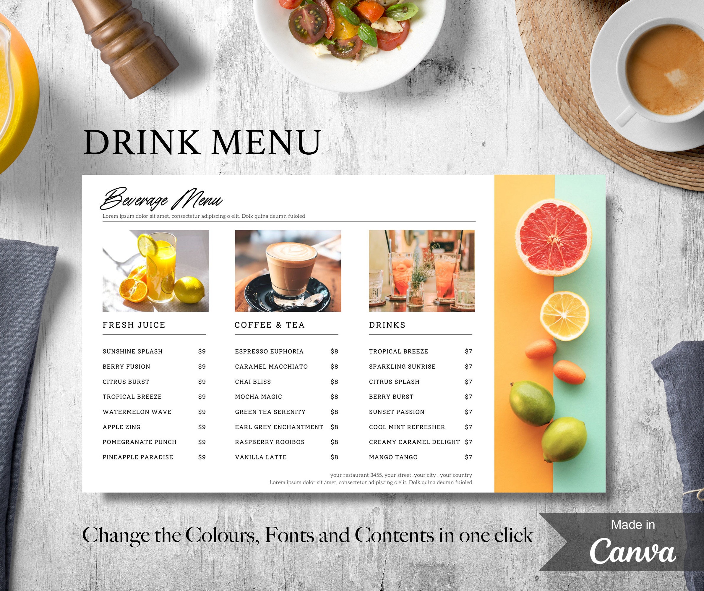 Modern Restaurant Menu Template Bundle, Landscape Restaurant Menu ...