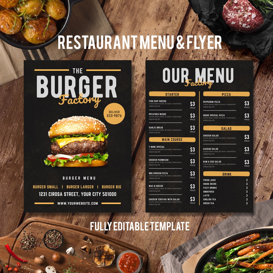 Restaurant Burger Menu Template Bundle | Classic Restaurant Flyer ...