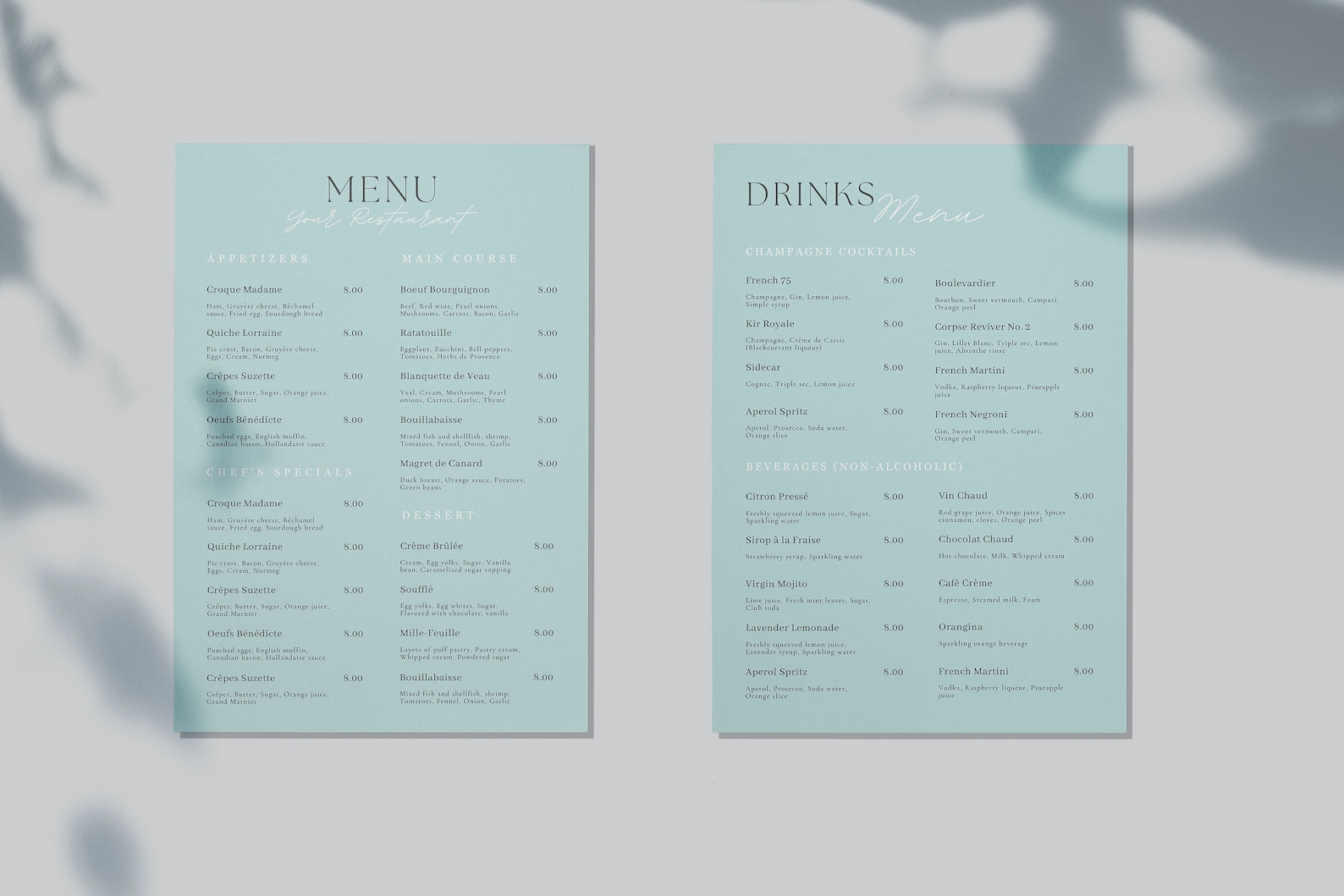Minimal Restaurant Menu Bundle, Restaurant Menu Template, Modern Menu ...