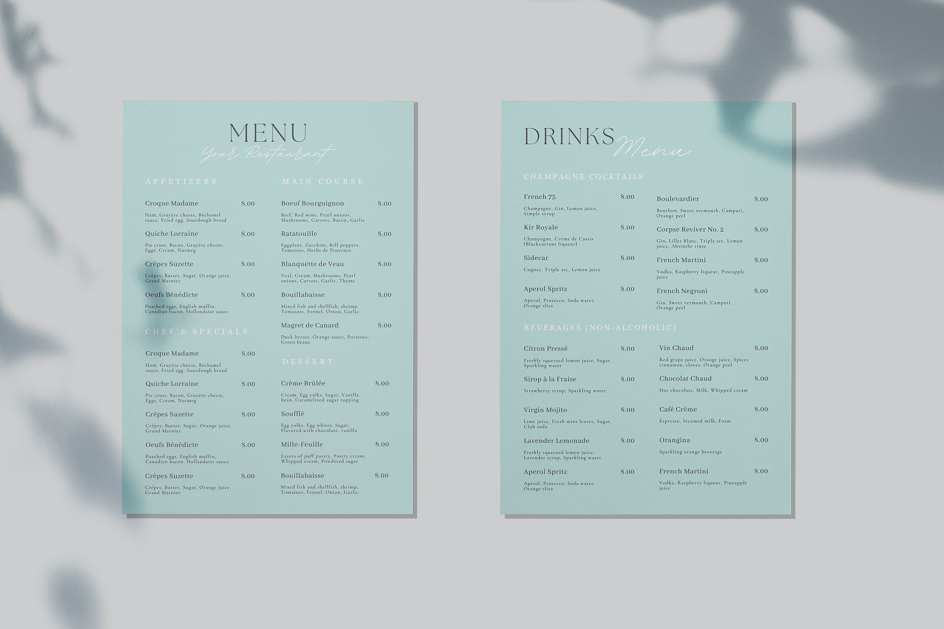 Minimal Restaurant Menu Bundle, Restaurant Menu Template, Modern Menu ...