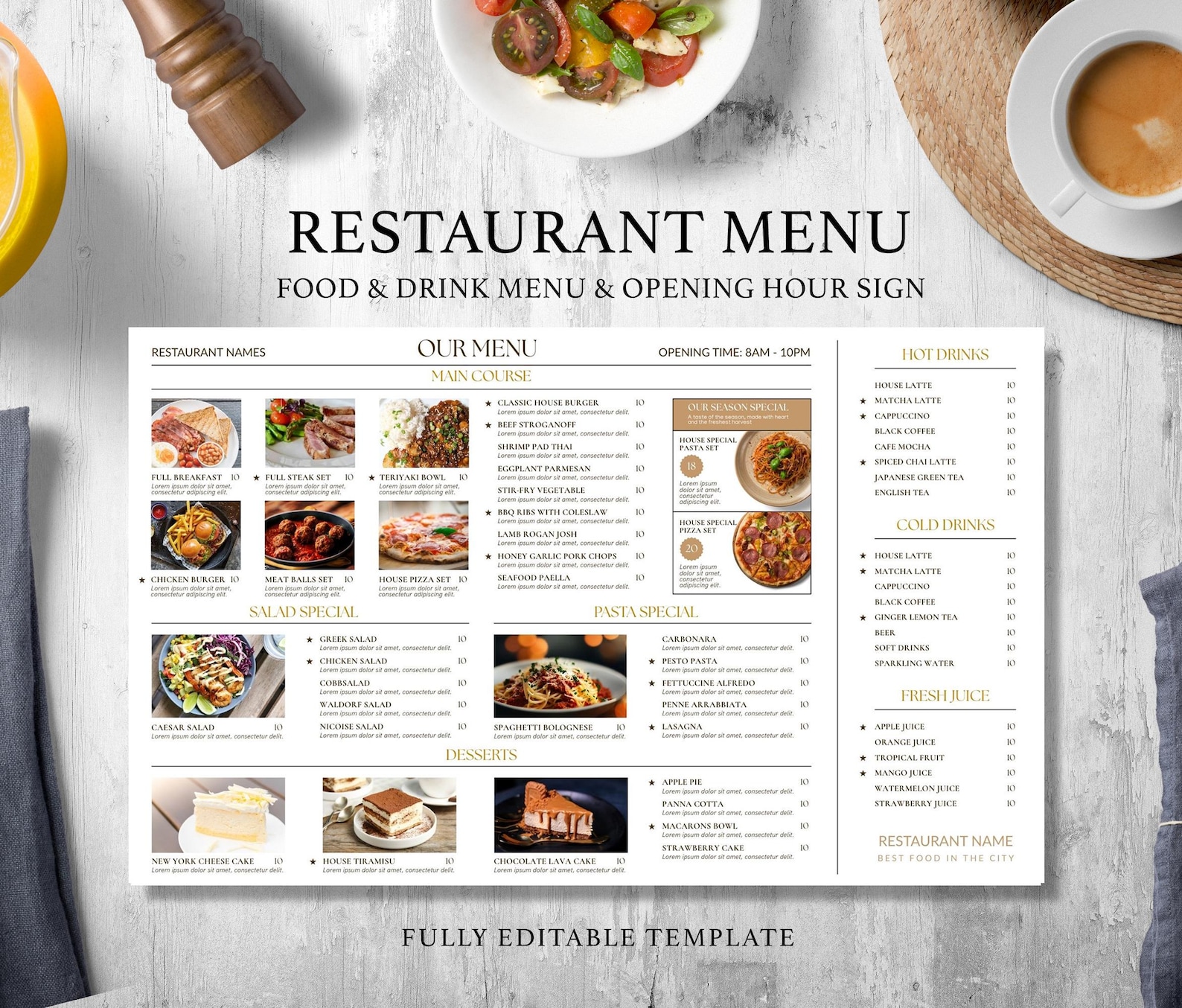 Modern Restaurant Menu Template, Landscape Menu Template, Editable Menu ...