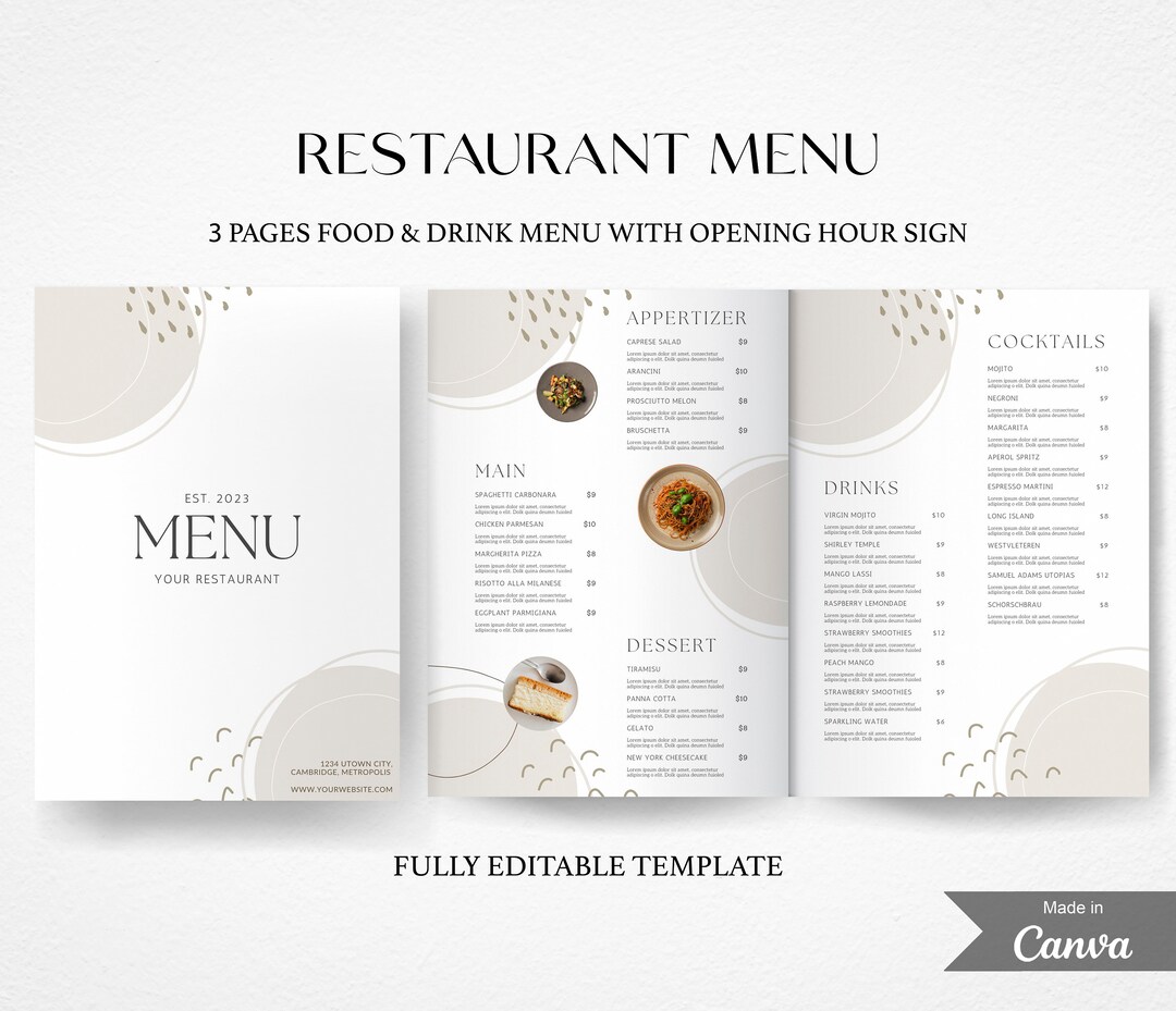 Modern Restaurant Menu Template Bundle, Boho Menu Template, Editable ...