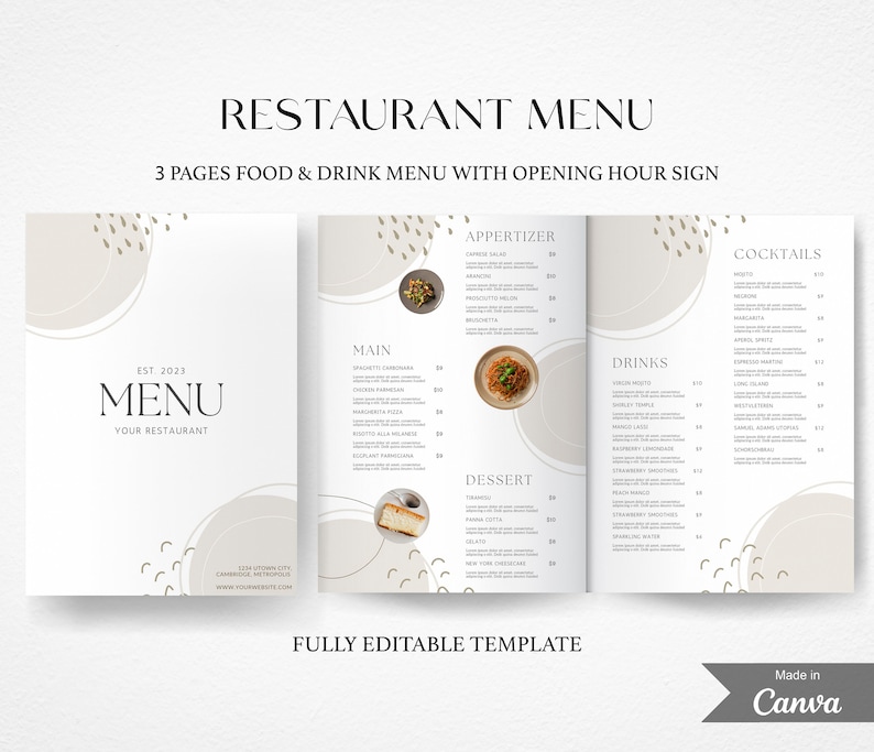 Modern Restaurant Menu Template Bundle, Boho Menu Template, Editable ...