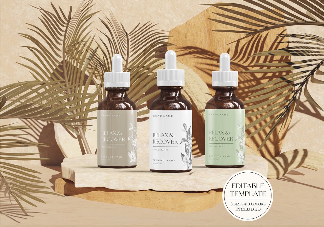 Dropper Bottle Label Template, Minimal Editable Essential Oil Label ...