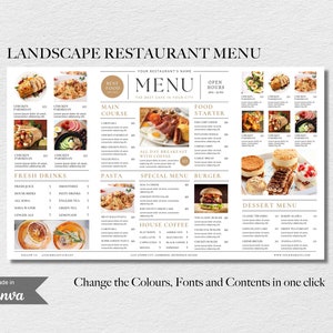 Modern Restaurant Menu Template, Landscape Menu Template, Editable Menu ...