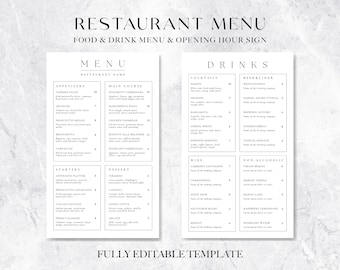 Minimal Restaurant Menu Bundle Restaurant Menu Template Editable Menu ...