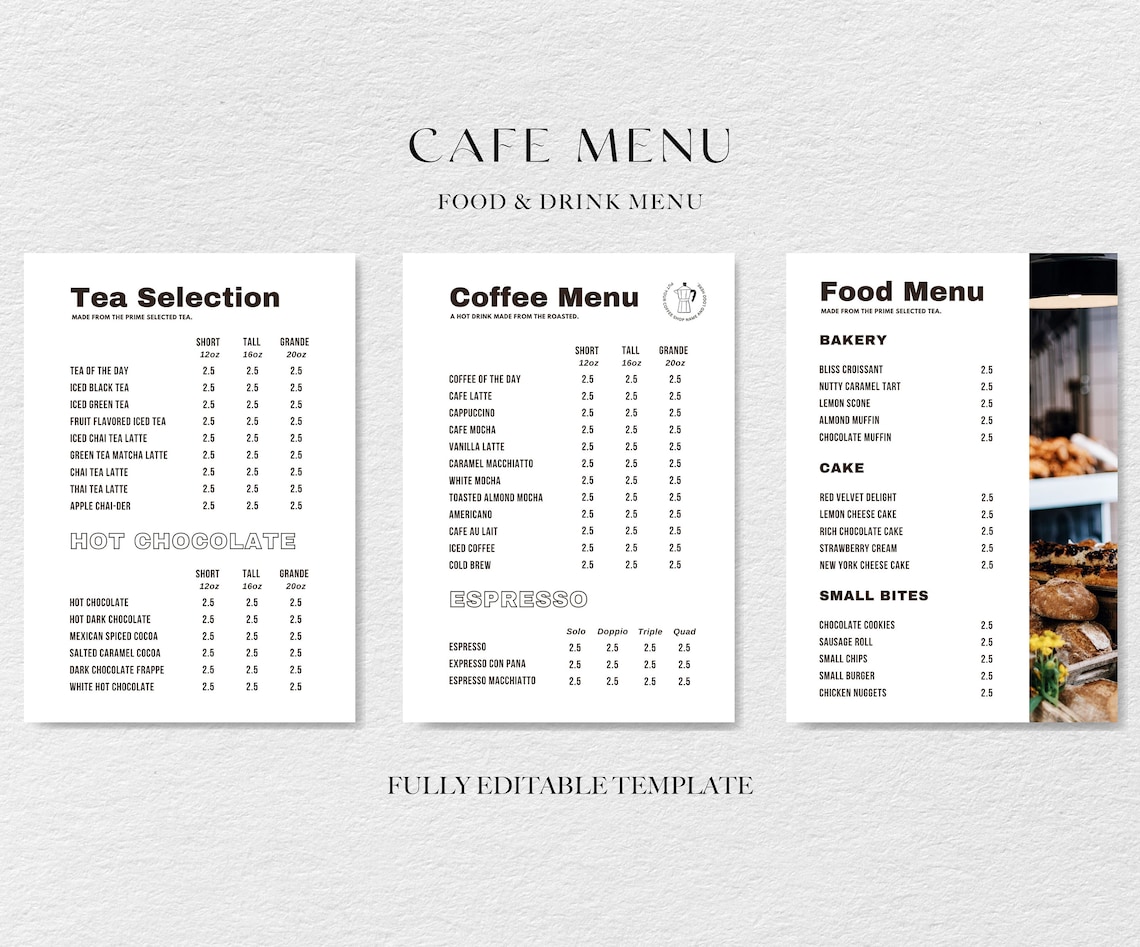Minimal Cafe Menu Board Template Bundle, Editable Cafe Menu Template ...