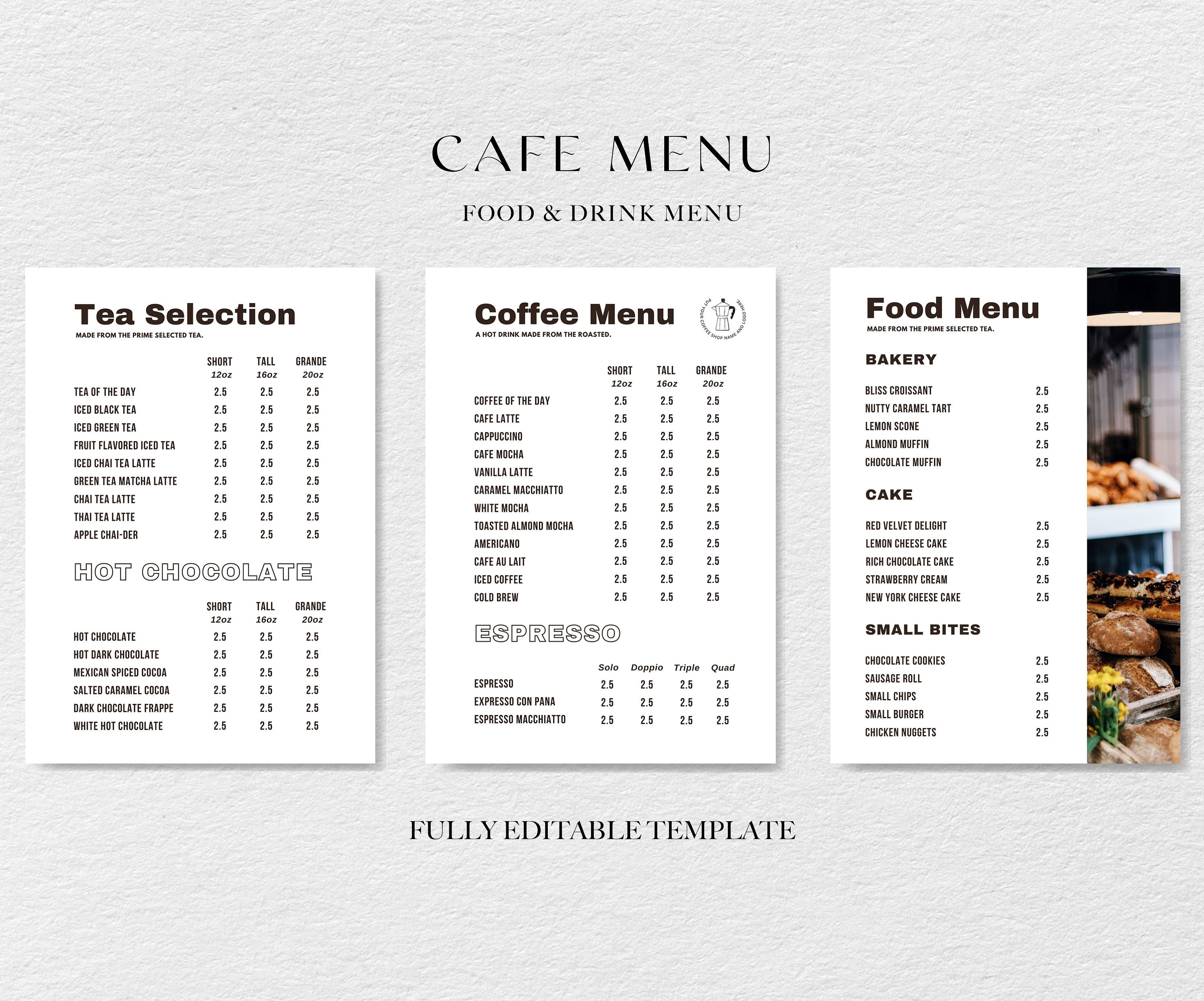 Minimal Cafe Menu Board Template Bundle, Editable Cafe Menu Template ...