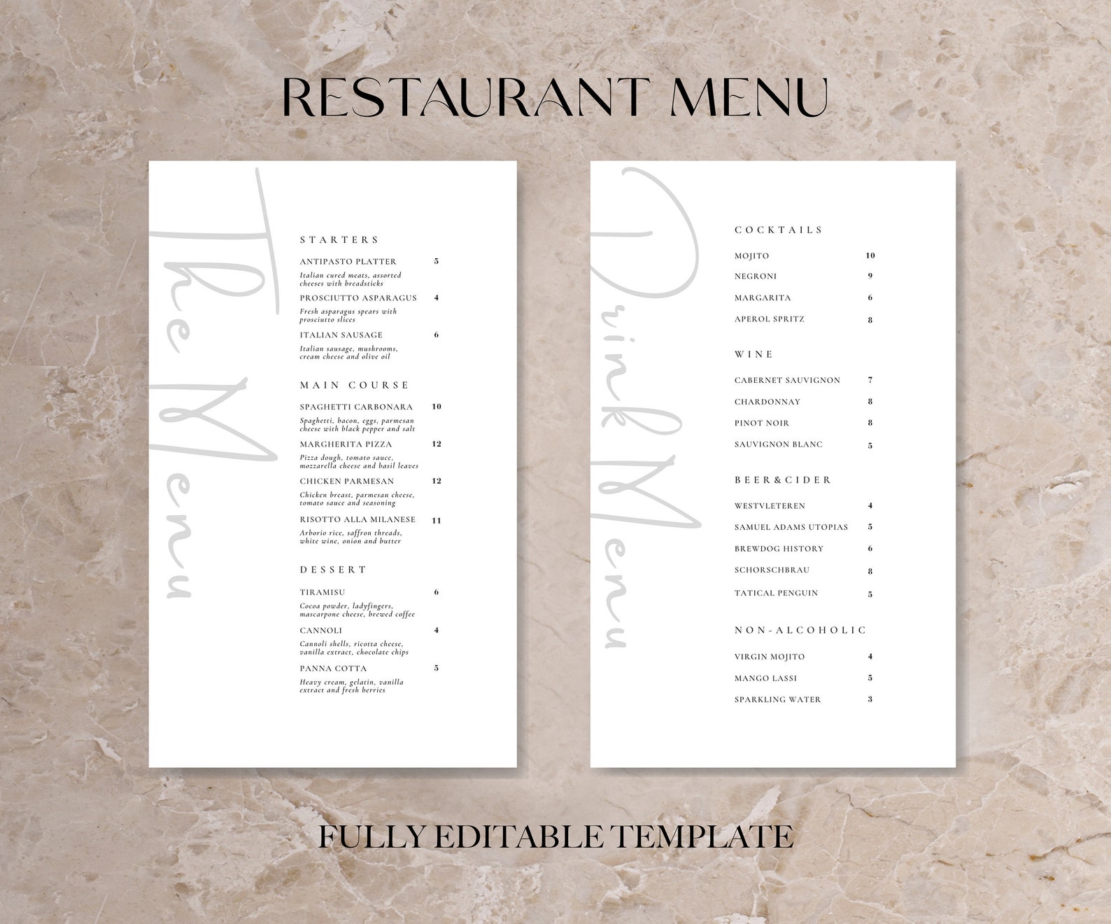 Minimal Restaurant Menu Bundle, Restaurant Menu Template, Modern Menu ...