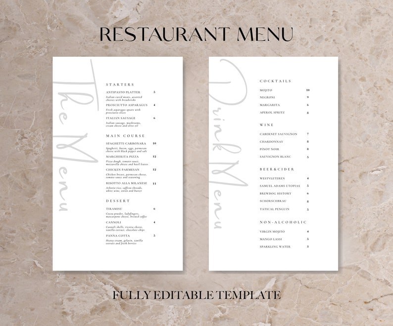 Minimal Restaurant Menu Bundle, Restaurant Menu Template, Modern Menu ...