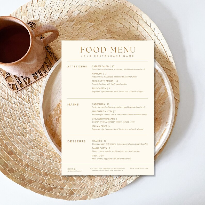 Restaurant Menu Template Bundle, Minimalist Restaurant Menu, Editable ...