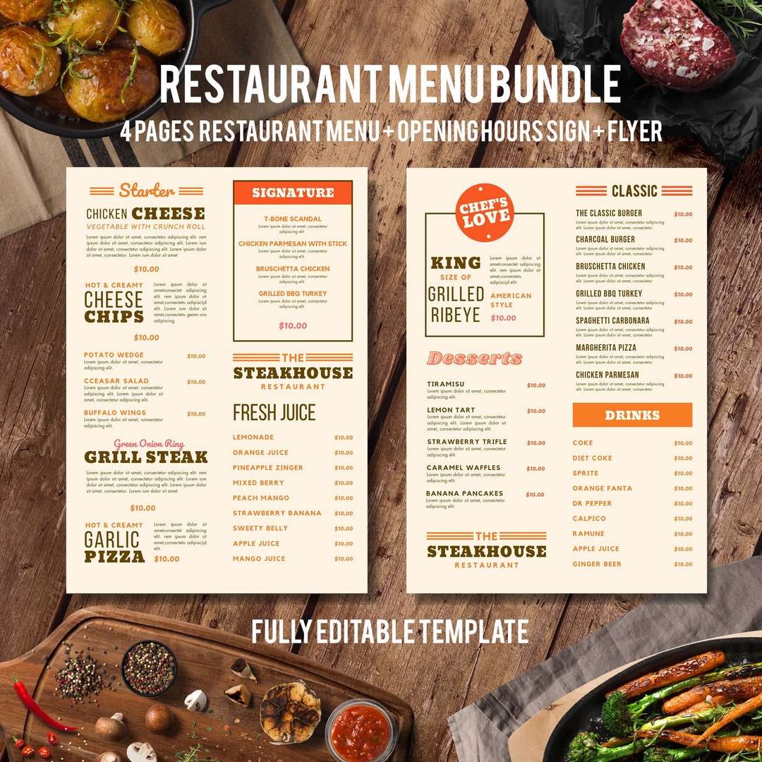 Modern Restaurant Menu Template Bundle, Editable Menu Template ...