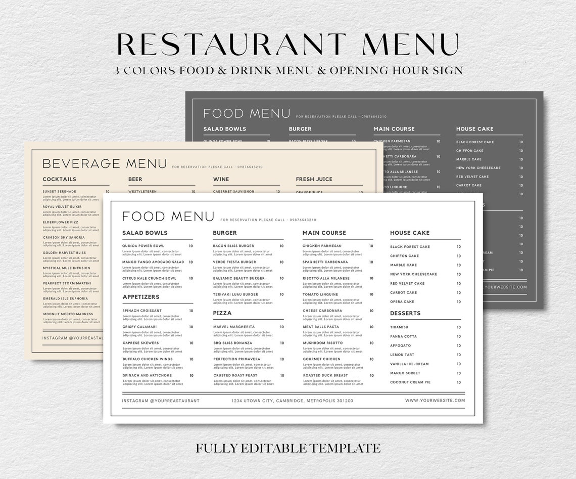 Modern Restaurant Menu Template, Landscape Menu Template, Editable Menu ...