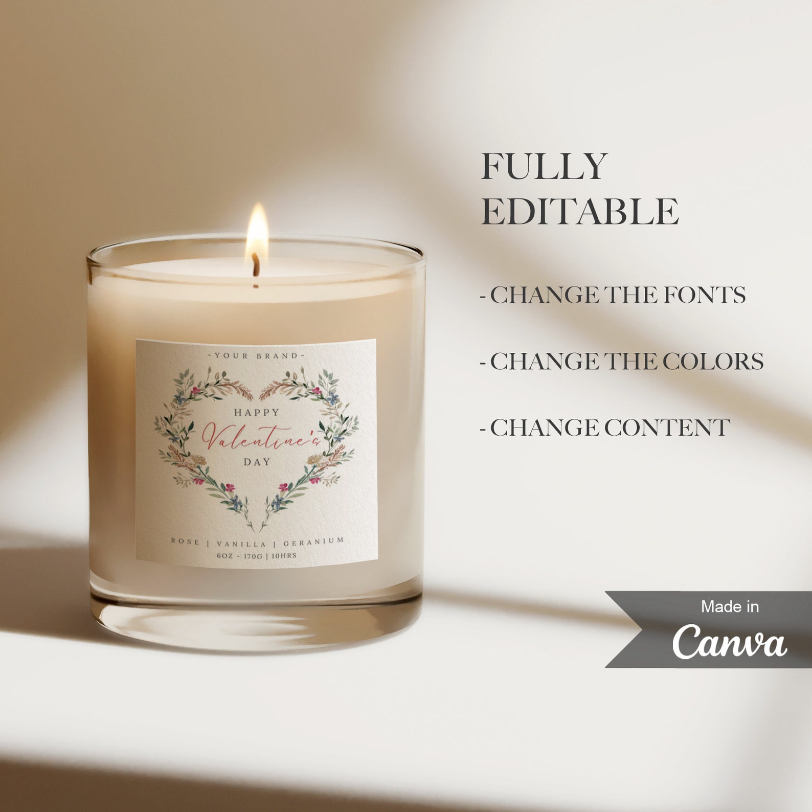Valentine's Day Candle Label Template, Editable Heart Candle Label ...