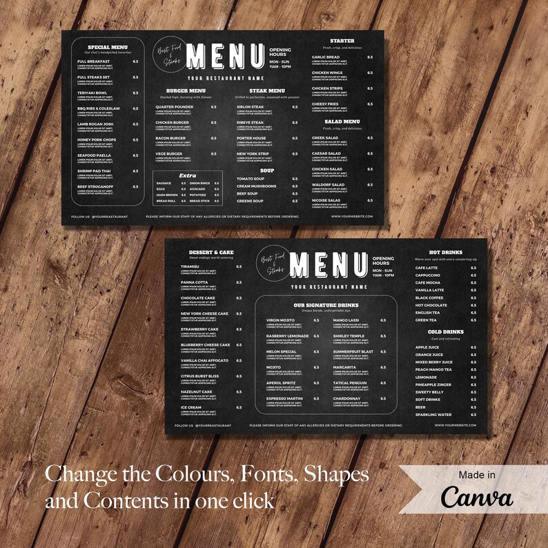 Modern Restaurant Menu Template, Landscape Menu Template, Editable Menu ...