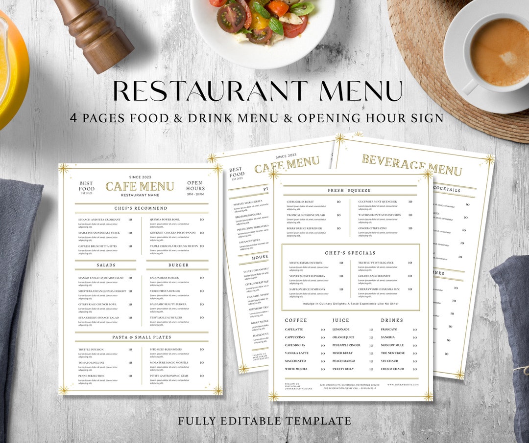 Modern Restaurant Menu Template Bundle, Editable Menu Template ...