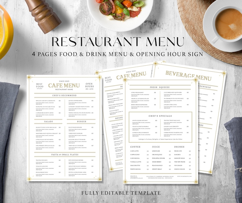 Modern Restaurant Menu Template Bundle, Editable Menu Template ...