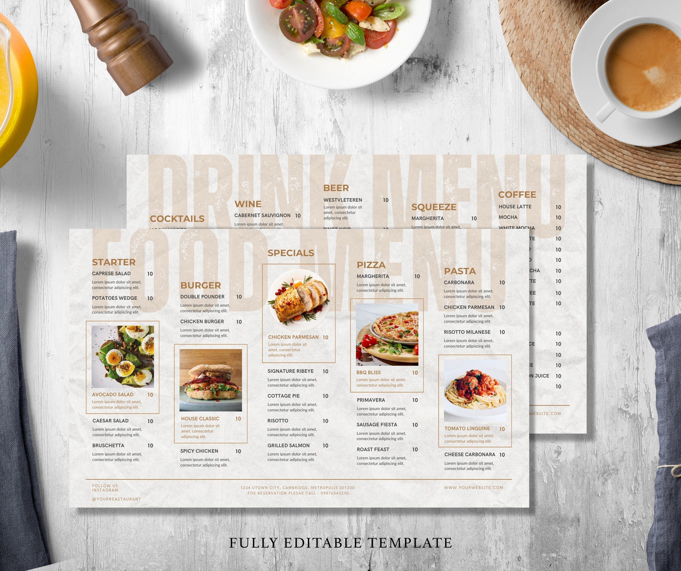 Modern Restaurant Menu Template, Landscape Menu Template, Editable Menu ...