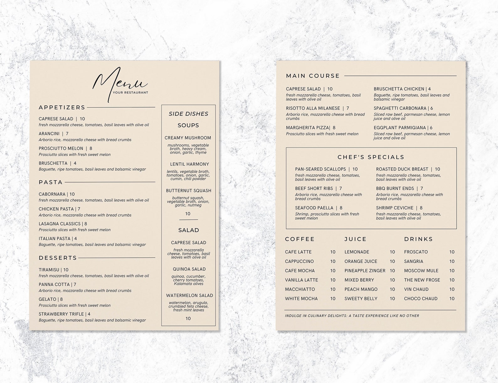Minimal Restaurant Menu Template Bundle, Editable Menu Template ...