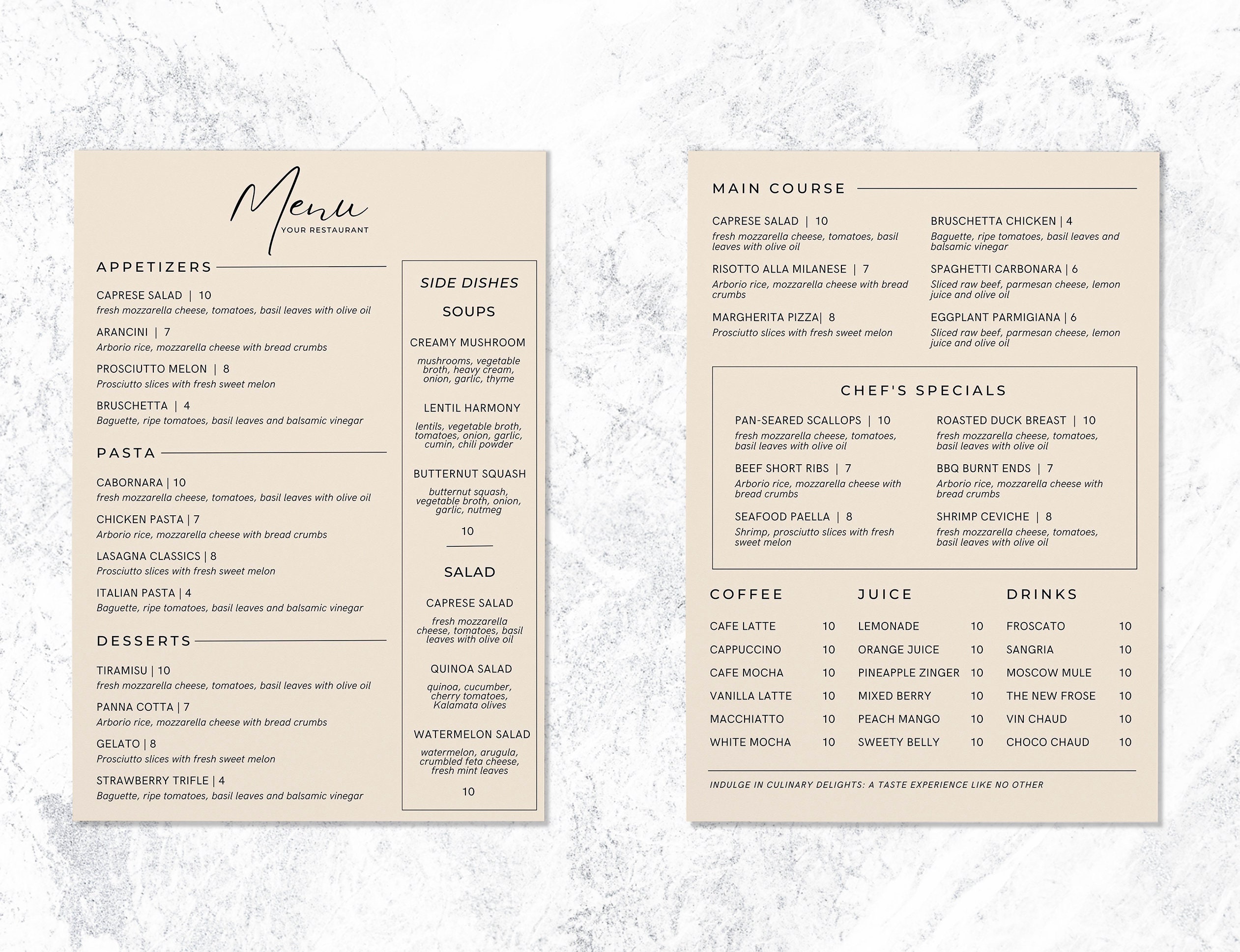 Minimal Restaurant Menu Template Bundle, Editable Menu Template ...