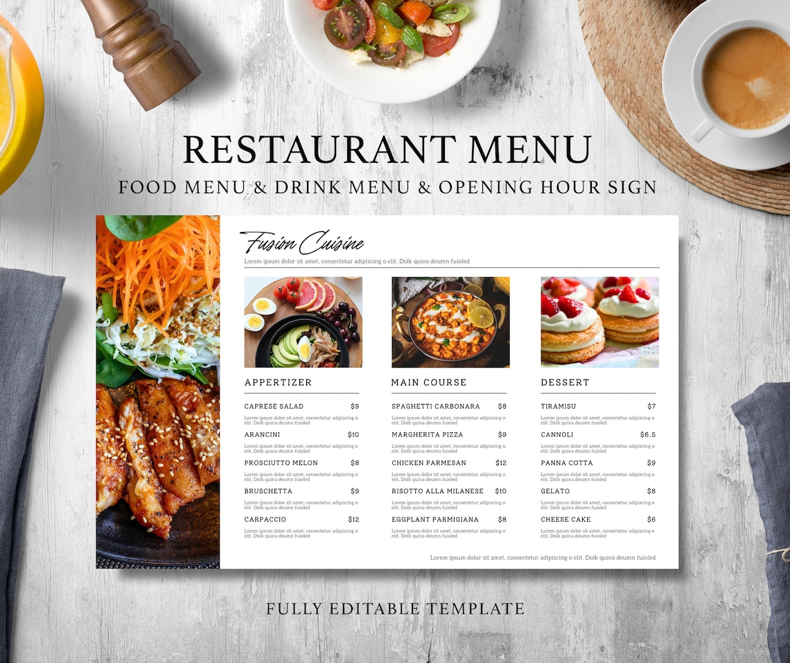 Modern Restaurant Menu Template Bundle, Landscape Restaurant Menu ...