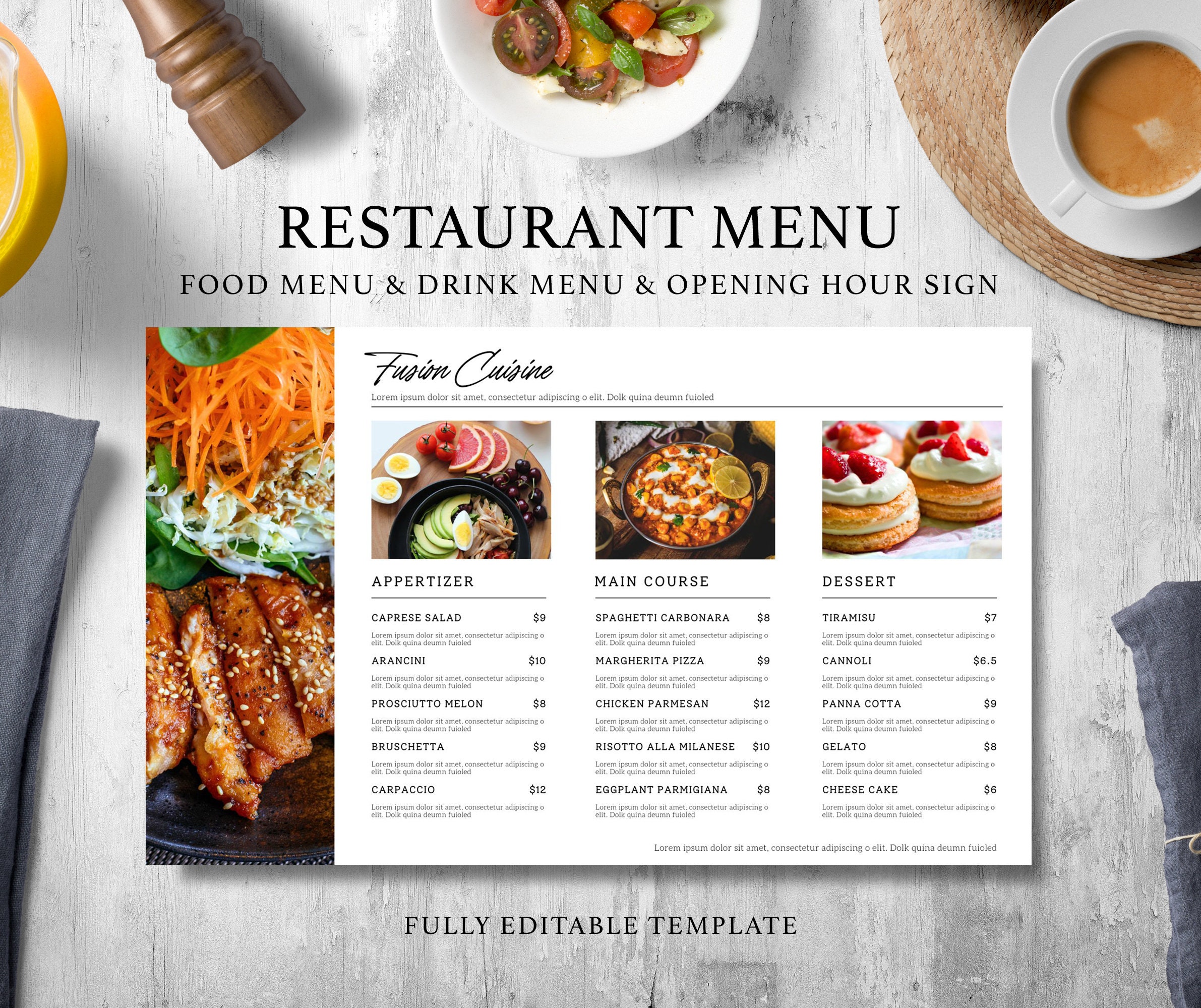Modern Restaurant Menu Template Bundle, Landscape Restaurant Menu ...