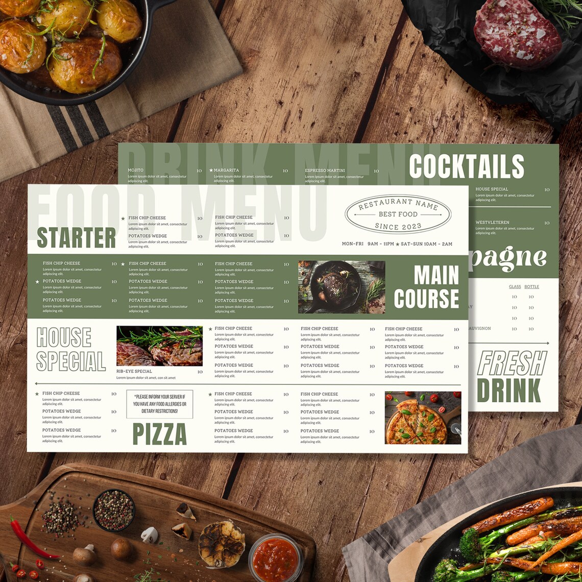 Modern Restaurant Menu Template, Landscape Menu Template, Editable Menu ...