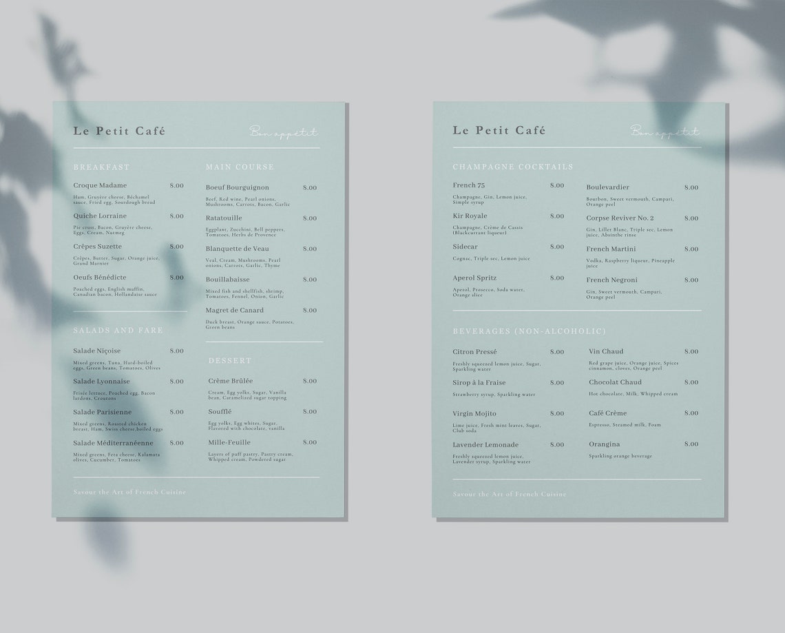 Minimal Restaurant Menu Bundle Restaurant Menu Template Editable Menu ...