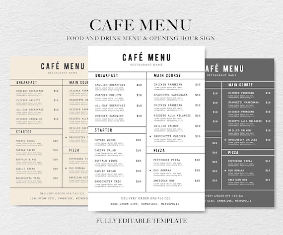 Cafe Menu Templates
