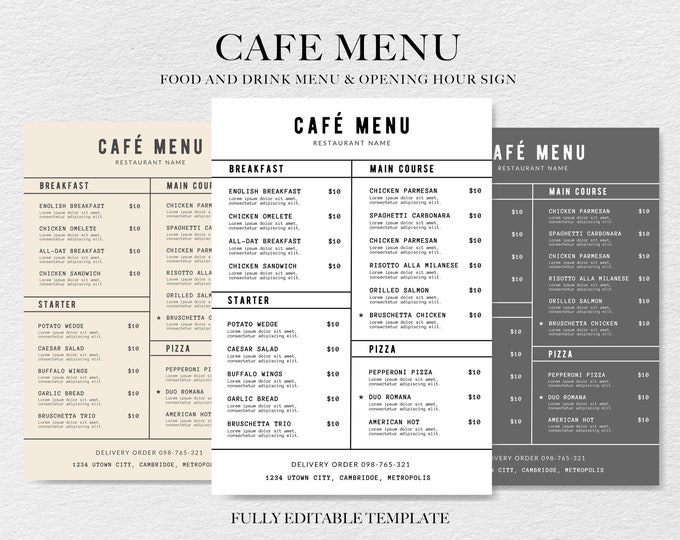 Cafe Menu Template, Minimal Cafe Menu, Editable Menu Template, Cafe ...