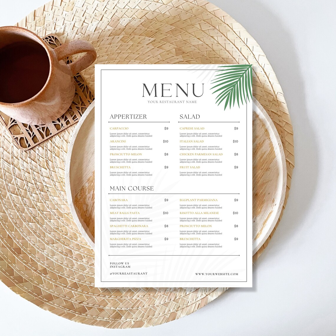 Minimal Restaurant Menu Template, Greenery Menu Editable Template ...