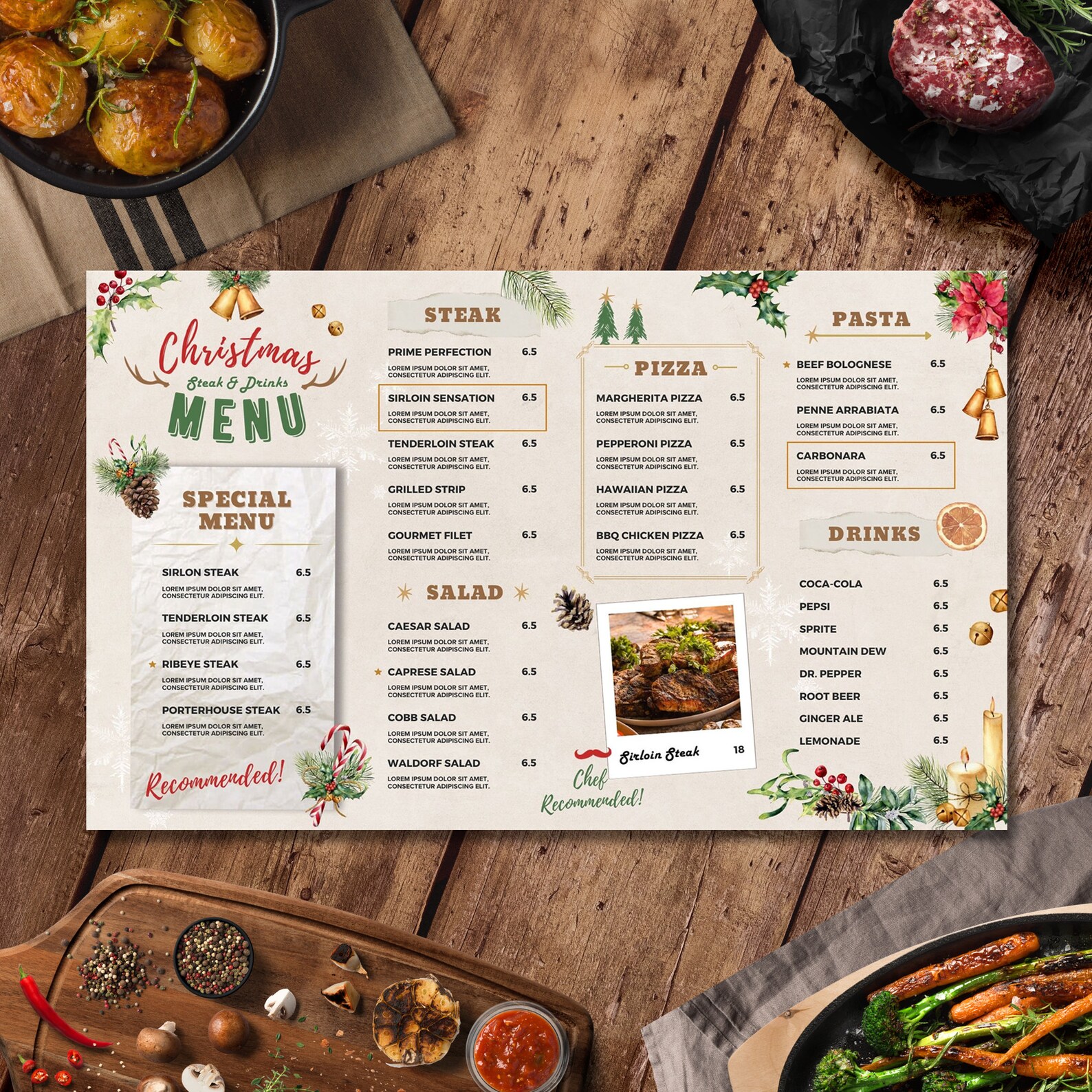 Christmas Restaurant Menu Template Bundle, Landscape Restaurant Menu ...
