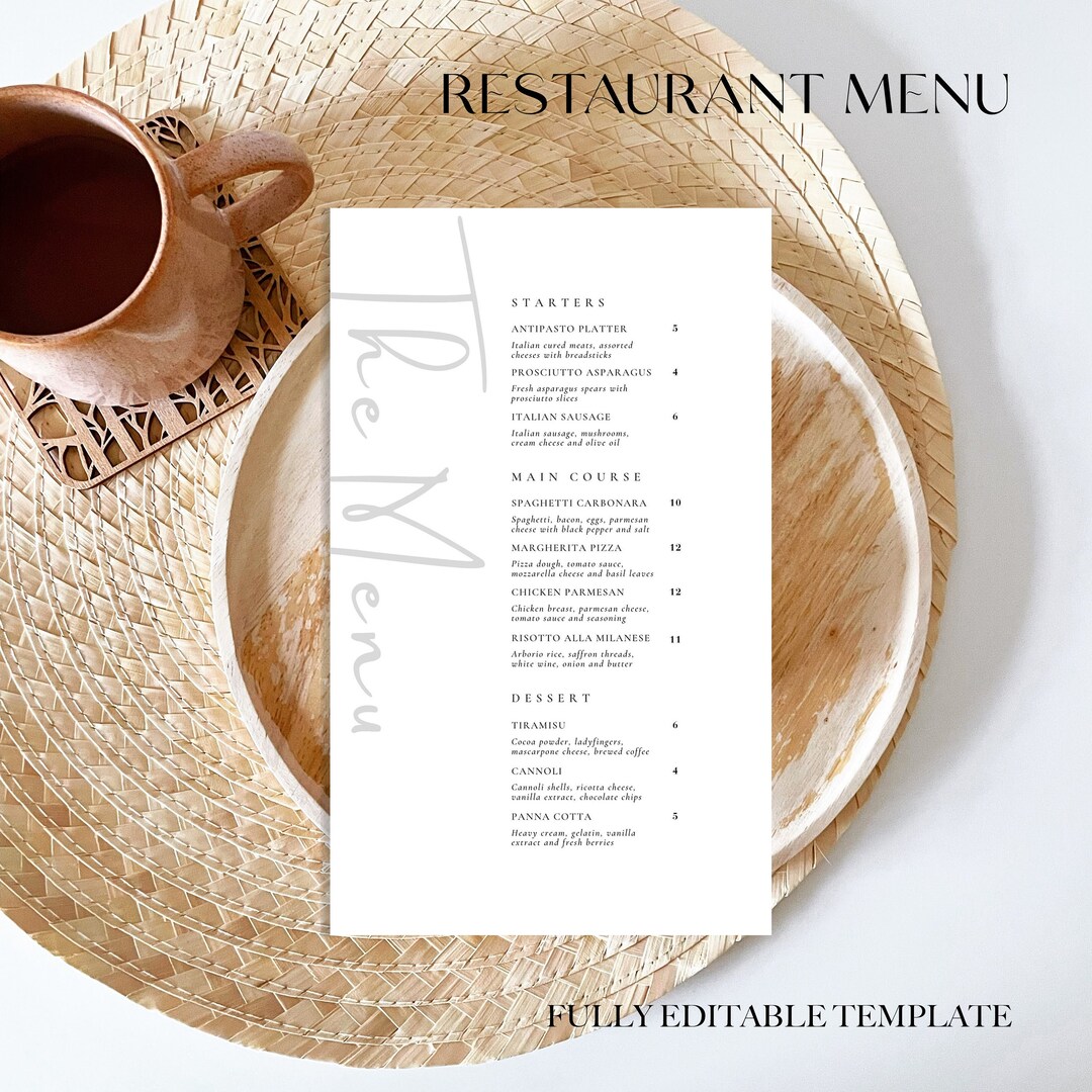 Minimal Restaurant Menu Bundle, Restaurant Menu Template, Modern Menu ...