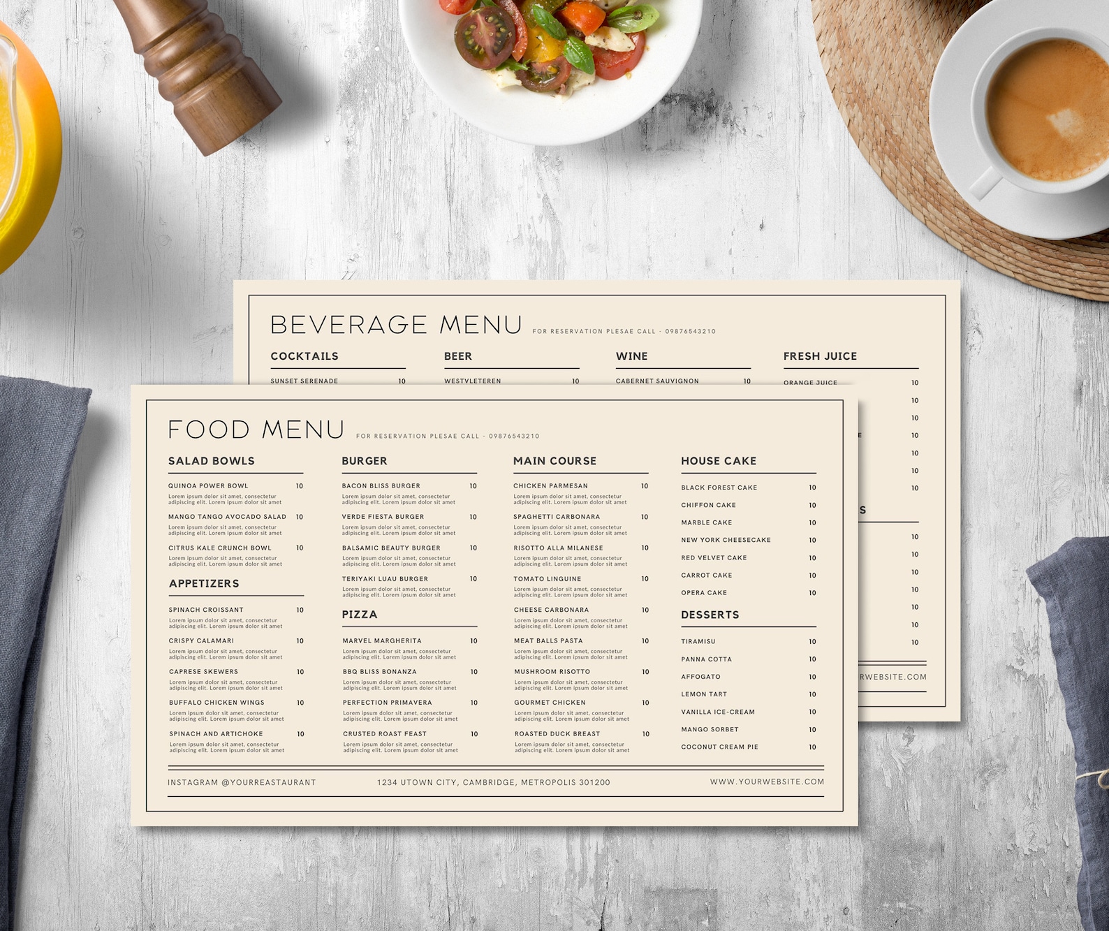 Modern Restaurant Menu Template, Landscape Menu Template, Editable Menu ...