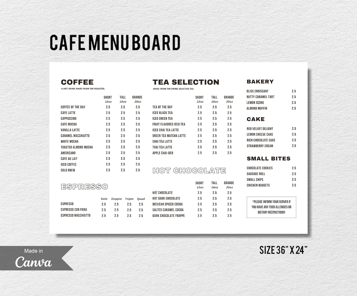 Minimal Cafe Menu Board Template Bundle, Editable Cafe Menu Template ...