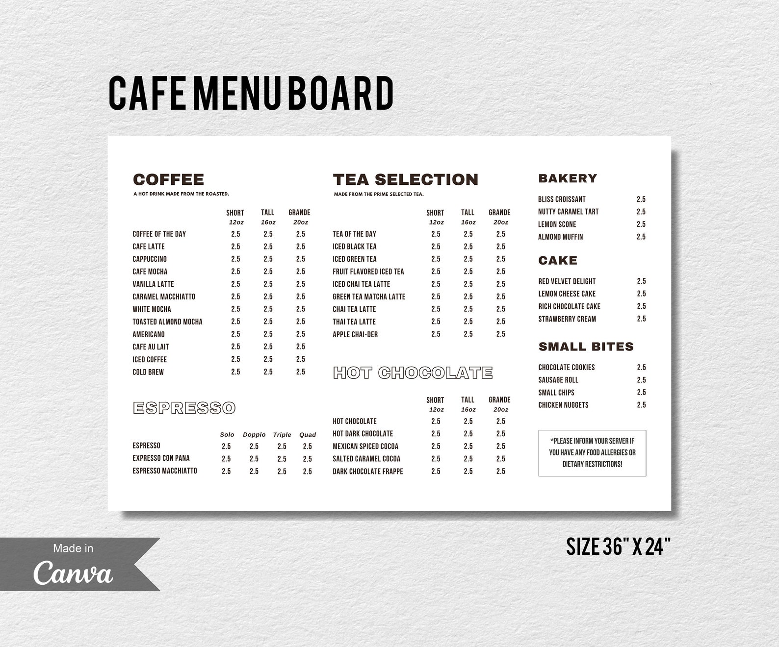 Minimal Cafe Menu Board Template Bundle, Editable Cafe Menu Template ...