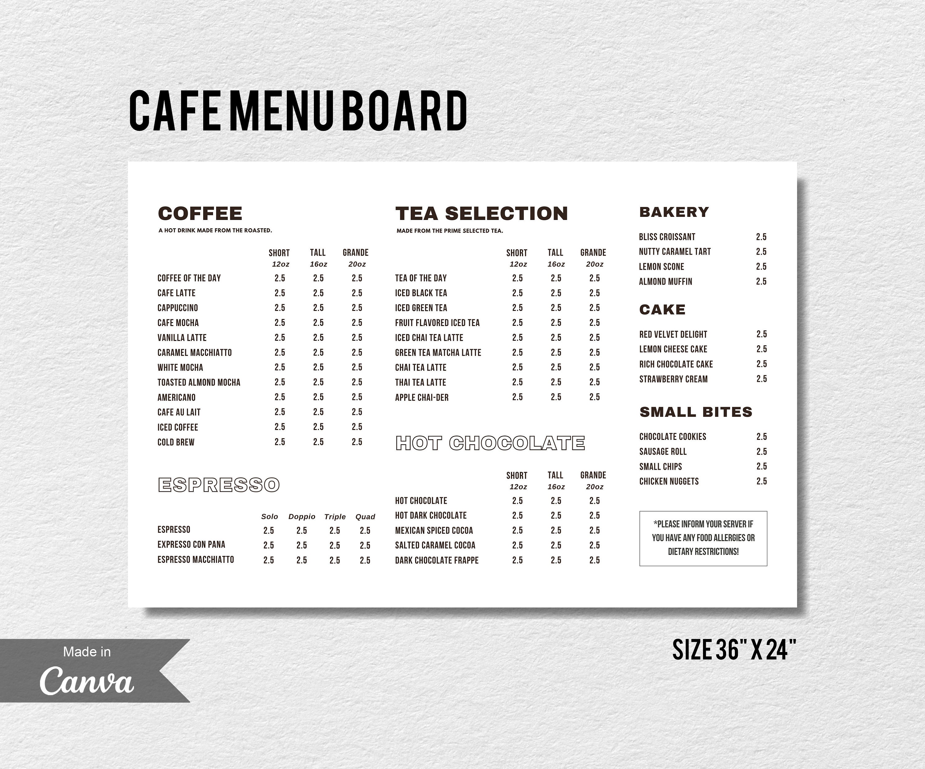 Minimal Cafe Menu Board Template Bundle, Editable Cafe Menu Template ...