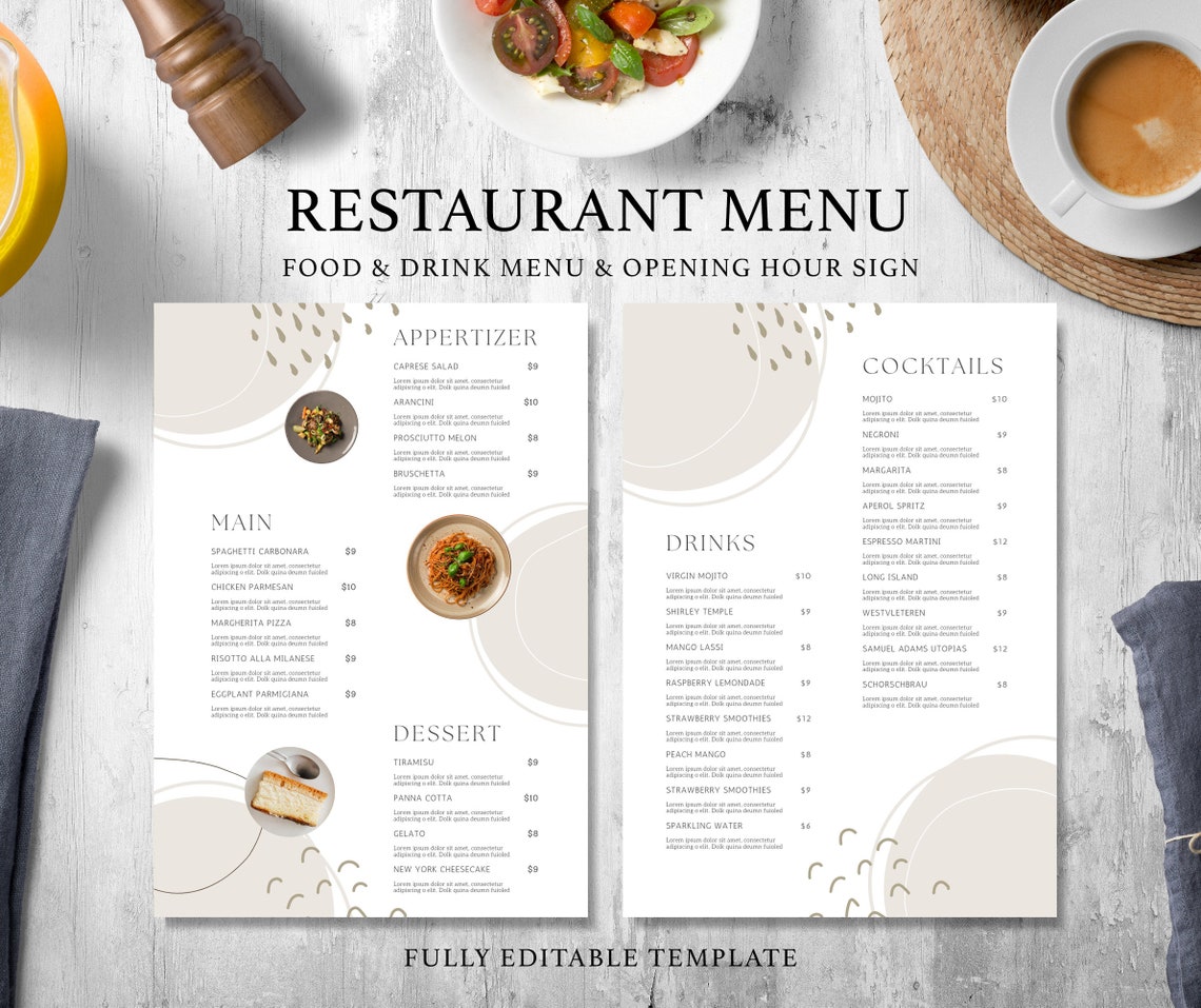 Modern Restaurant Menu Template Bundle, Boho Menu Template, Editable ...