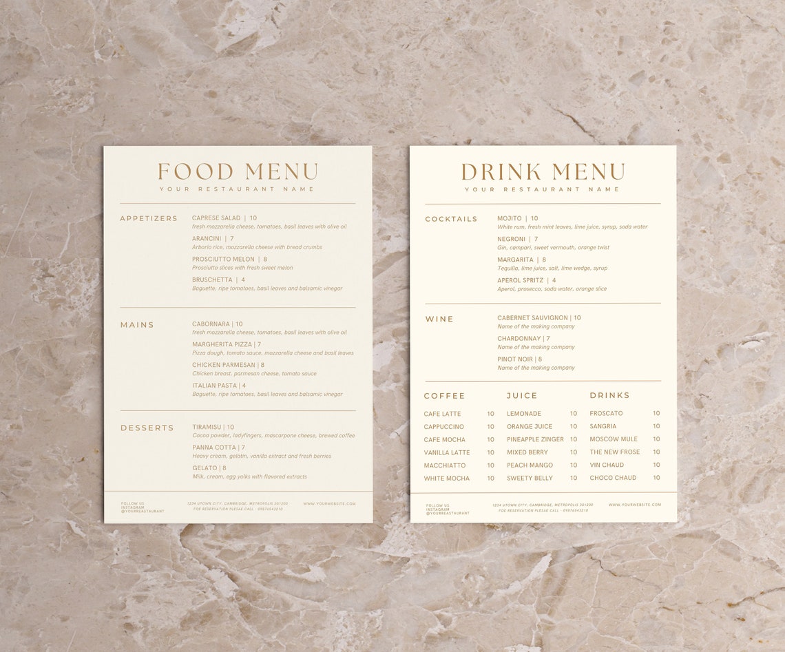 Restaurant Menu Template Bundle, Minimalist Restaurant Menu, Editable ...