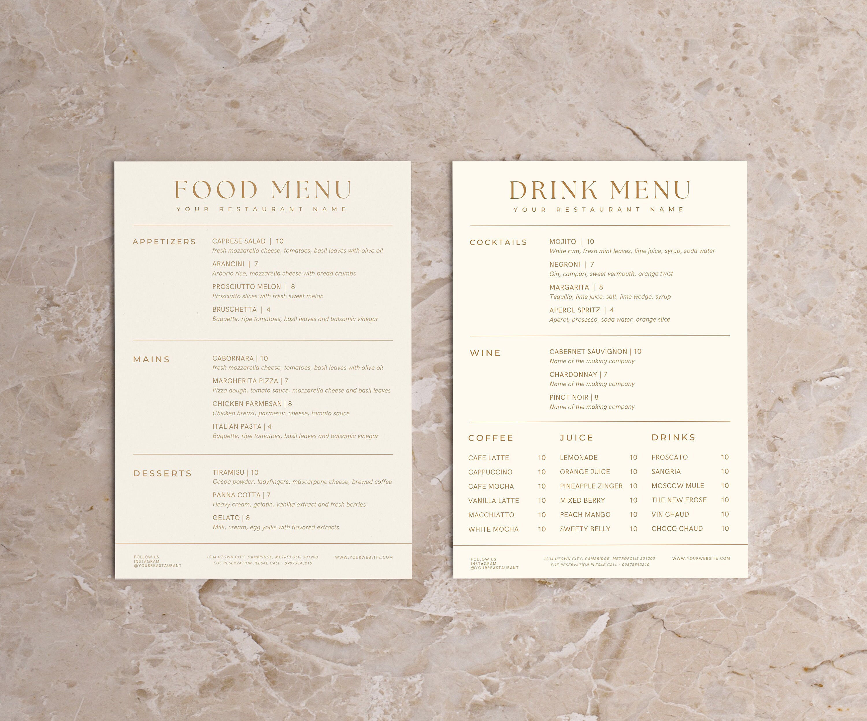 Restaurant Menu Template Bundle, Minimalist Restaurant Menu, Editable ...